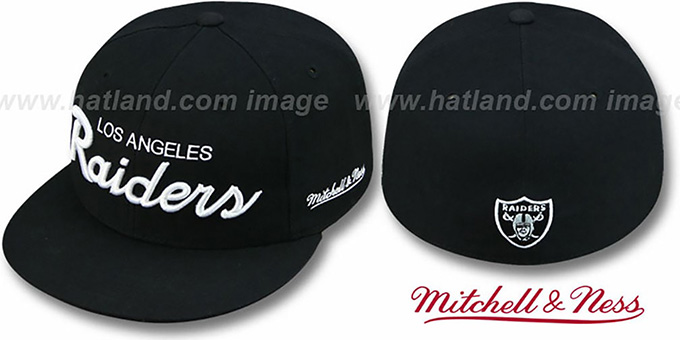 Raiders TEAM-SCRIPT Black Fitted Hat by Mitchell and Ness