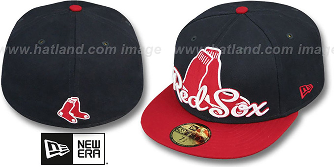 Red Sox SCRIPT-PUNCH Navy-Red Fitted Hat by New Era