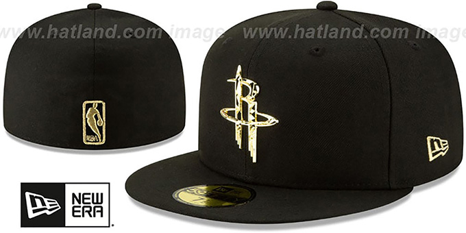 Houston Rockets GOLD SHATTERED METAL-BADGE Black Fitted Hat