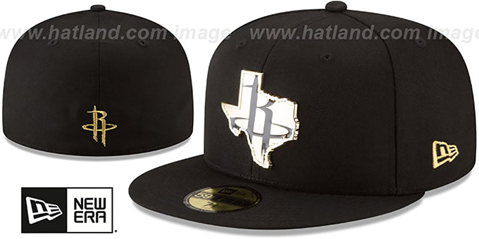 Houston Rockets GOLD STATED METAL-BADGE Black Fitted Hat
