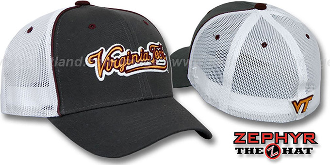Virginia Tech SCRIPT-MESH Fitted Hat by Zephyr - grey-white