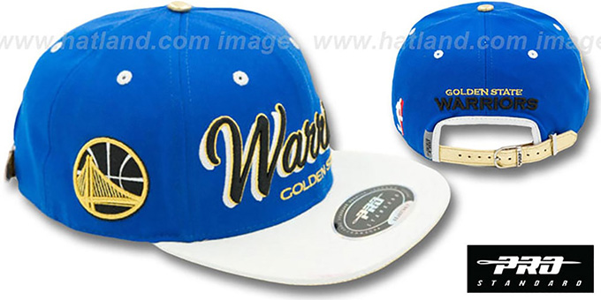 Warriors DROP SHADOW SCRIPT STRAPBACK Royal-White Hat