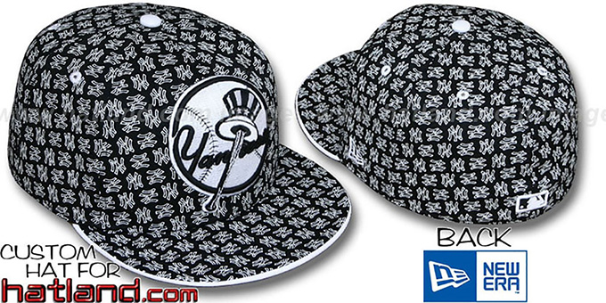 Yankees BIG-ONE ALL-OVER FLOCKING Black-White Fitted Hat