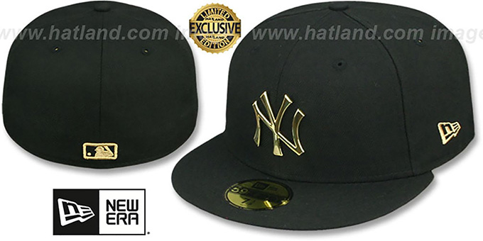 New York Yankees GOLD METAL-BADGE Black Fitted Hat