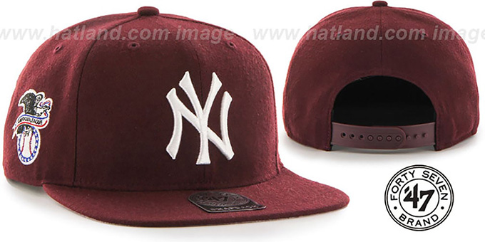 Yankees SURE-SHOT SNAPBACK Maroon Hat by Twins 47 Brand