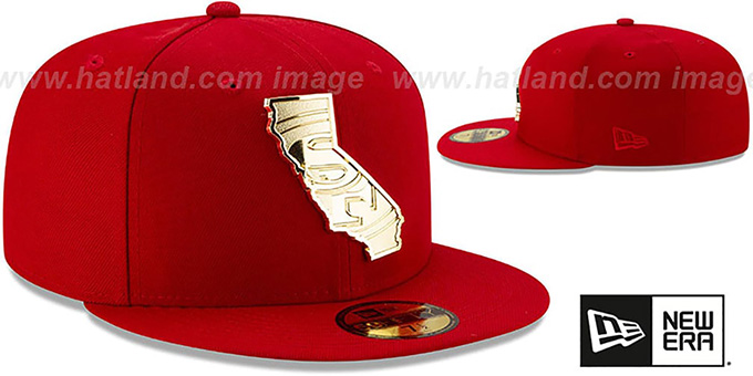San Francisco 49ers ALL GOLD STATED METAL-BADGE Red Fitted Hat