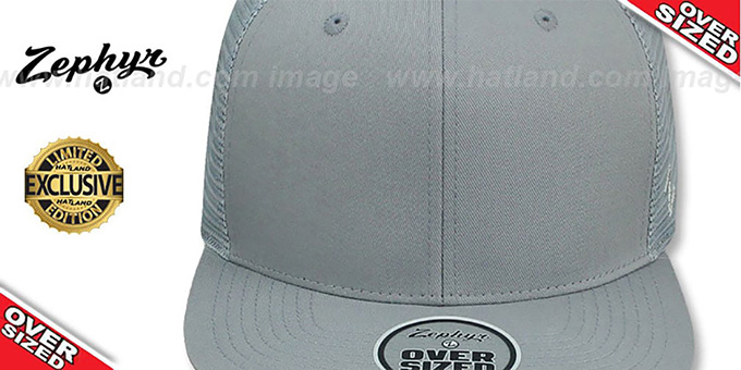 Blank OVER-SIZED MESH-BACK SNAPBACK Grey-Grey Hat by Zephyr