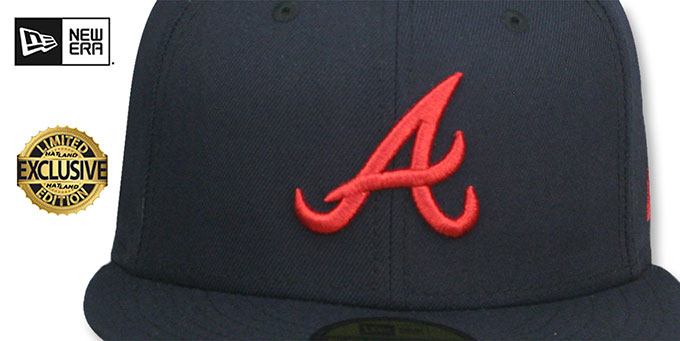 Atlanta Braves RED-METALLIC Navy Fitted Hat by New Era