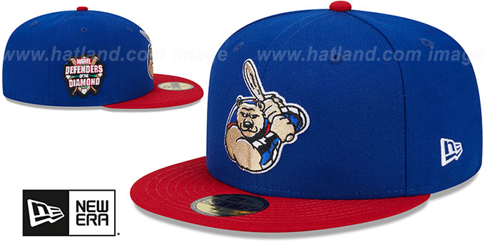 Iowa Cubs MILB MARVEL DEFENDERS SIDE-PATCH Royal-Red Fitted Hat