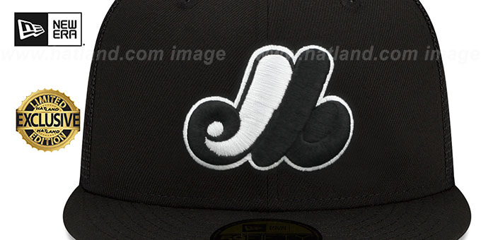 Montreal Expos BATTING PRACTICE TRUCKER Black-White Fitted Hat