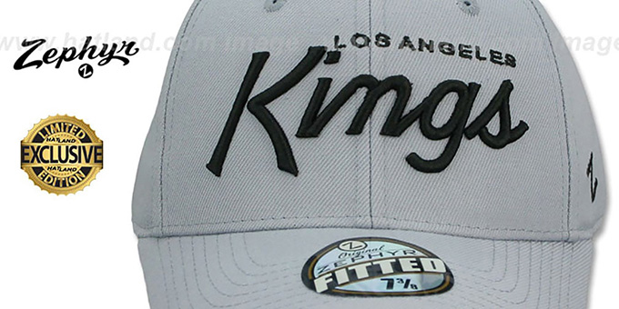 Los Angeles Kings VINTAGE SCRIPT SHOOTOUT Grey Fitted Hat by Zeph