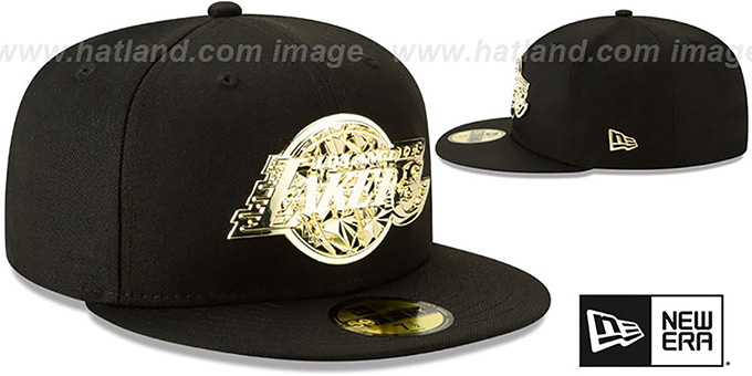 Los Angeles Lakers GOLD SHATTERED METAL-BADGE Black Fitted Hat