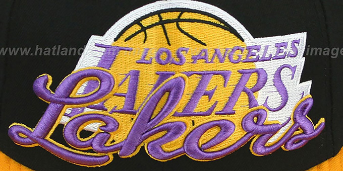 Los Angeles Lakers SCRIPT-PUNCH Black-Gold Fitted Hat