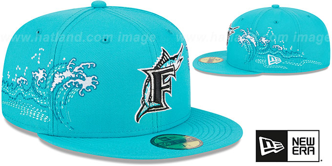 Miami Florida Marlins TONAL WAVE Teal Fitted Hat by New Era