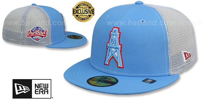 Houston Oilers PB 1986 MESH-BACK SIDE-PATCH Sky-White Fitted Hat