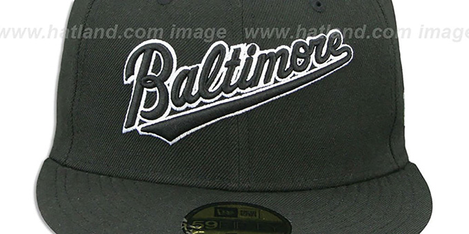 Baltimore Orioles BALTIMORE SCRIPT Black-White Fitted Hat