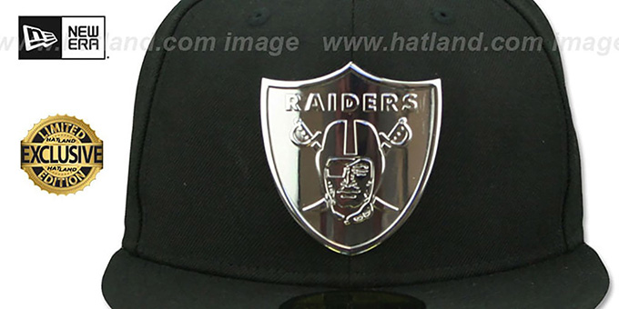 Oakland Raiders SILVER METAL-BADGE Black Fitted Hat