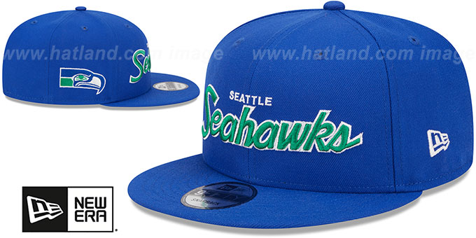 Seattle Seahawks THROWBACK TEAM-SCRIPT SNAPBACK Royal Hat