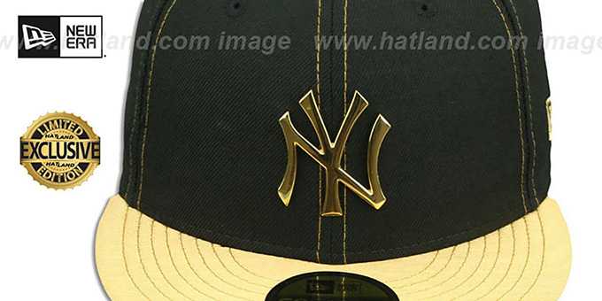 New York Yankees GOLD METAL-BADGE Black-Gold Fitted Hat