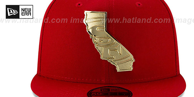 San Francisco 49ers ALL GOLD STATED METAL-BADGE Red Fitted Hat