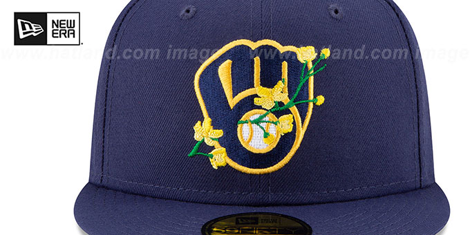 Milwaukee Brewers LOGO BLOOM SIDE-PATCH Navy-Yellow Fitted Hat