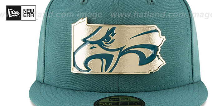 Philadelphia Eagles GOLD STATED METAL-BADGE Green Fitted Hat