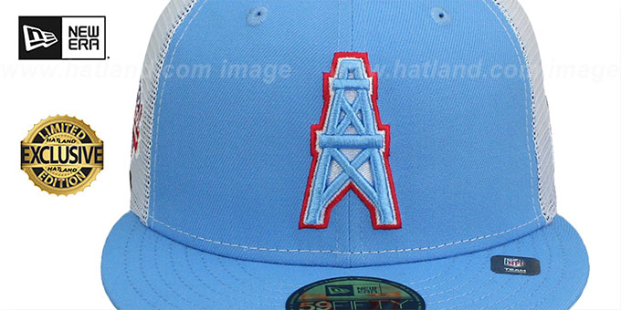 Houston Oilers PB 1986 MESH-BACK SIDE-PATCH Sky-White Fitted Hat