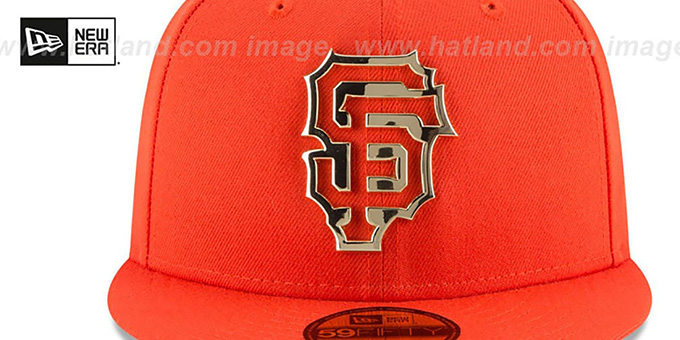 San Francisco SF Giants GOLD FRAMED METAL-BADGE Orange Fitted Hat