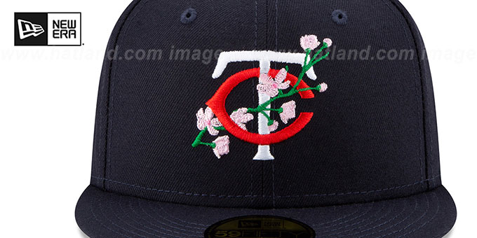 Minnesota Twins LOGO BLOOM SIDE-PATCH Navy-Pink Fitted Hat