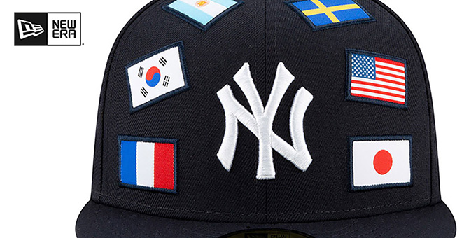 New York Yankees ALL-OVER COUNTRY FLAGS Navy Fitted Hat