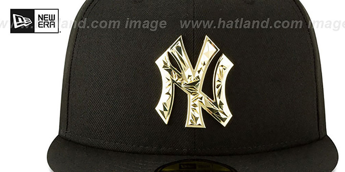 New York Yankees GOLD SHATTERED METAL-BADGE Black Fitted Hat