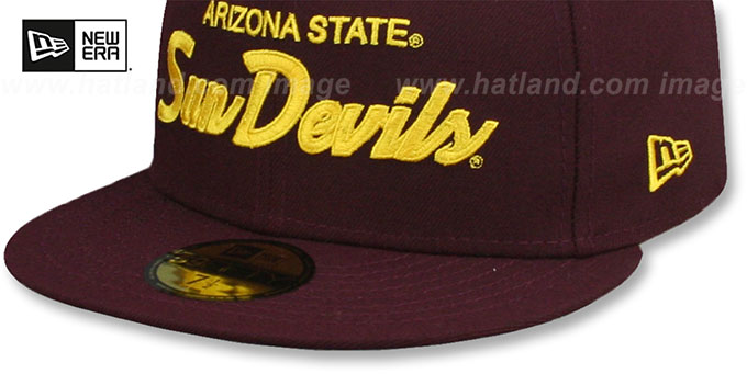 Arizona State NCAA TEAM-SCRIPT Maroon Fitted Hat by New Era