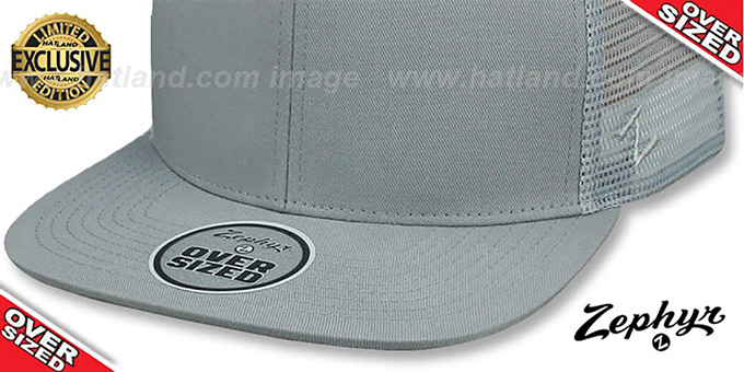 Blank OVER-SIZED MESH-BACK SNAPBACK Grey-Grey Hat by Zephyr
