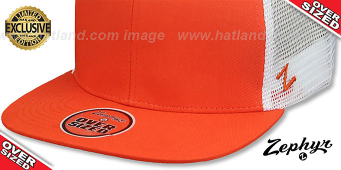 Blank OVER-SIZED MESH-BACK SNAPBACK Orange-White Hat by Zephyr