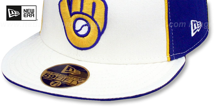 Milwaukee Brewers COOPERSTOWN PINWHEEL White-Royal Fitted Hat