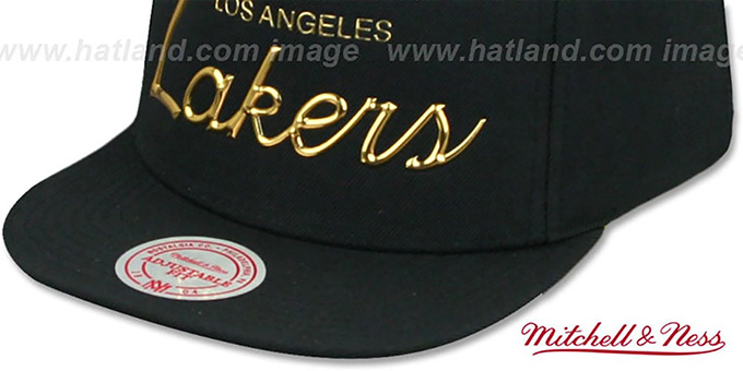 Lakers LIQUID METALLIC SCRIPT SNAPBACK Black-Gold Hat