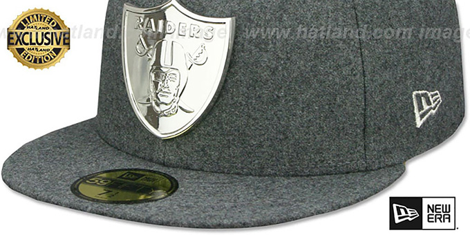 Oakland Raiders SILVER METAL-BADGE Melton Grey Fitted Hat