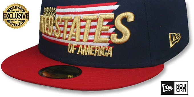 American United States FLAG BURST Navy-Red Fitted Hat